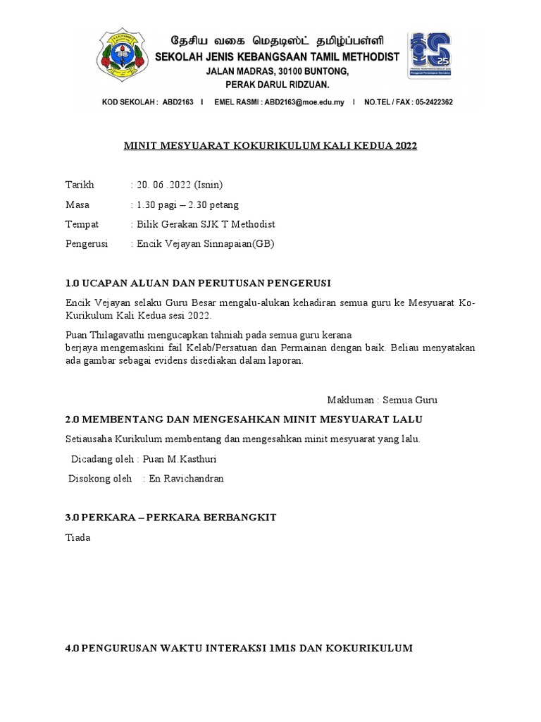 Minit Mesyuarat Kokurikulum Kali Kedua 2022 | PDF | Karier & Perkembangan