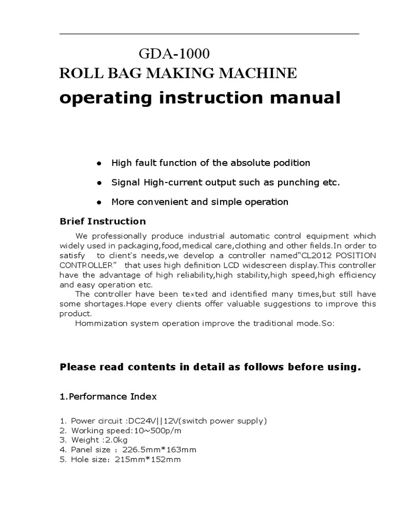 Bag Making Machine Manual | PDF | Electric Motor | Electricity