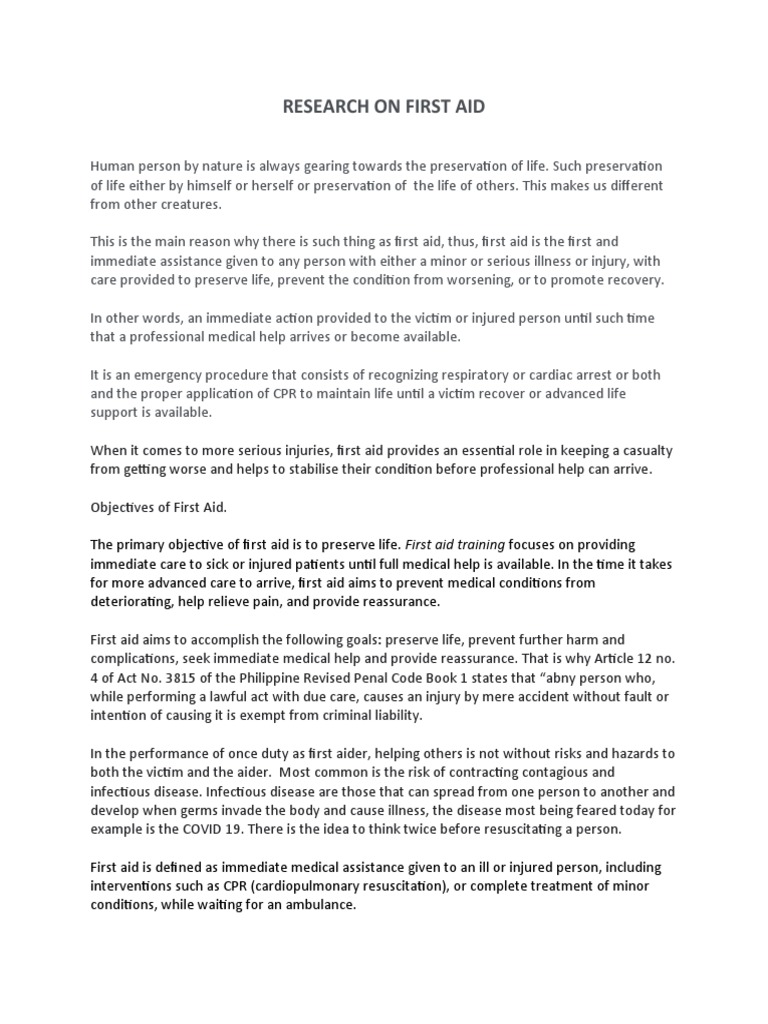 Research On First Aid | PDF | First Aid | Emergency Management