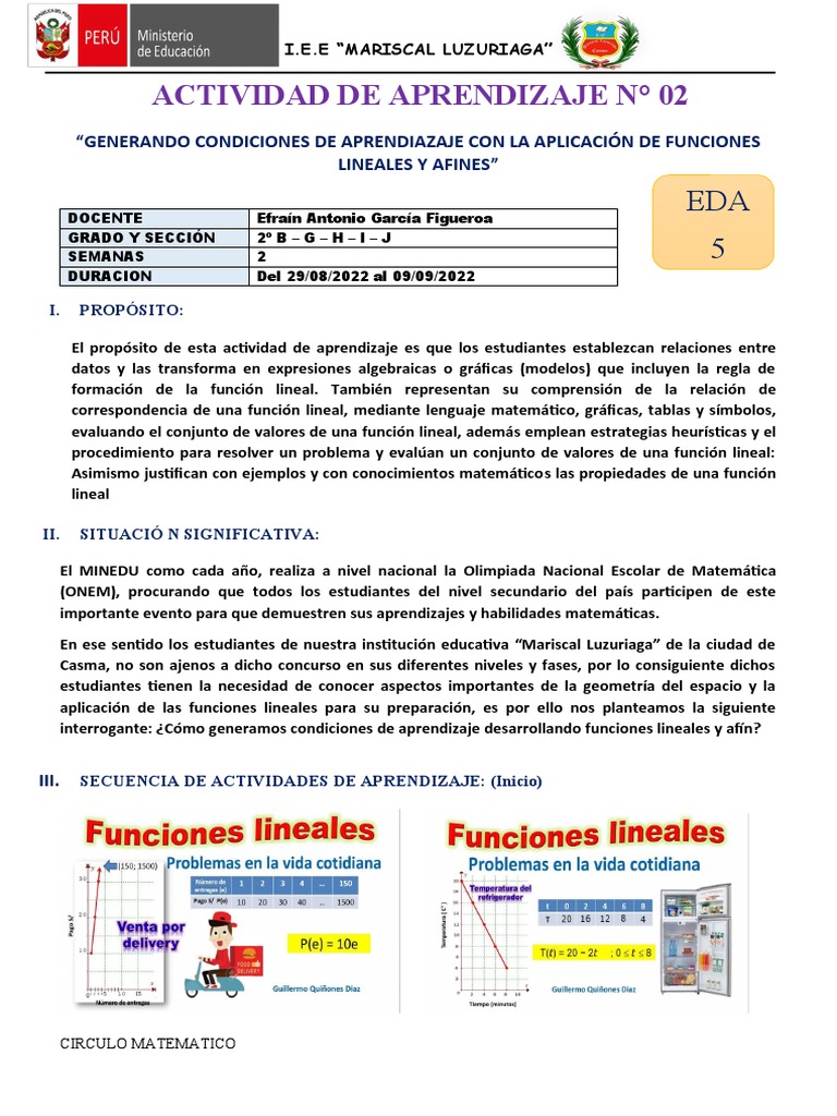 Actividad de Aprendizaje #2 - Eda 5 - Segundo | PDF | Función (Matemáticas) | Aprendizaje