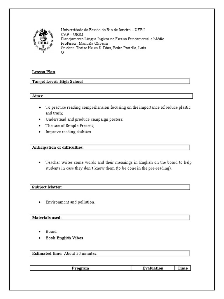 Lesson Plan | PDF | Reading Comprehension | Cognition