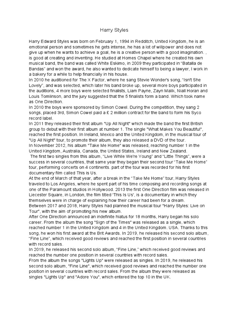 Harry Styles biography and career highlights | PDF | One Direction ...