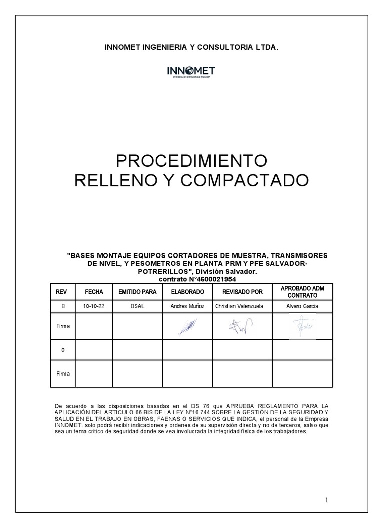 Procedimiento Relleno y Compactado | PDF | Suelo | Hormigón