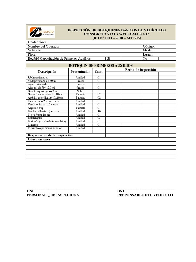 Formato Inspeccion de Botiquines Vehiculos | PDF