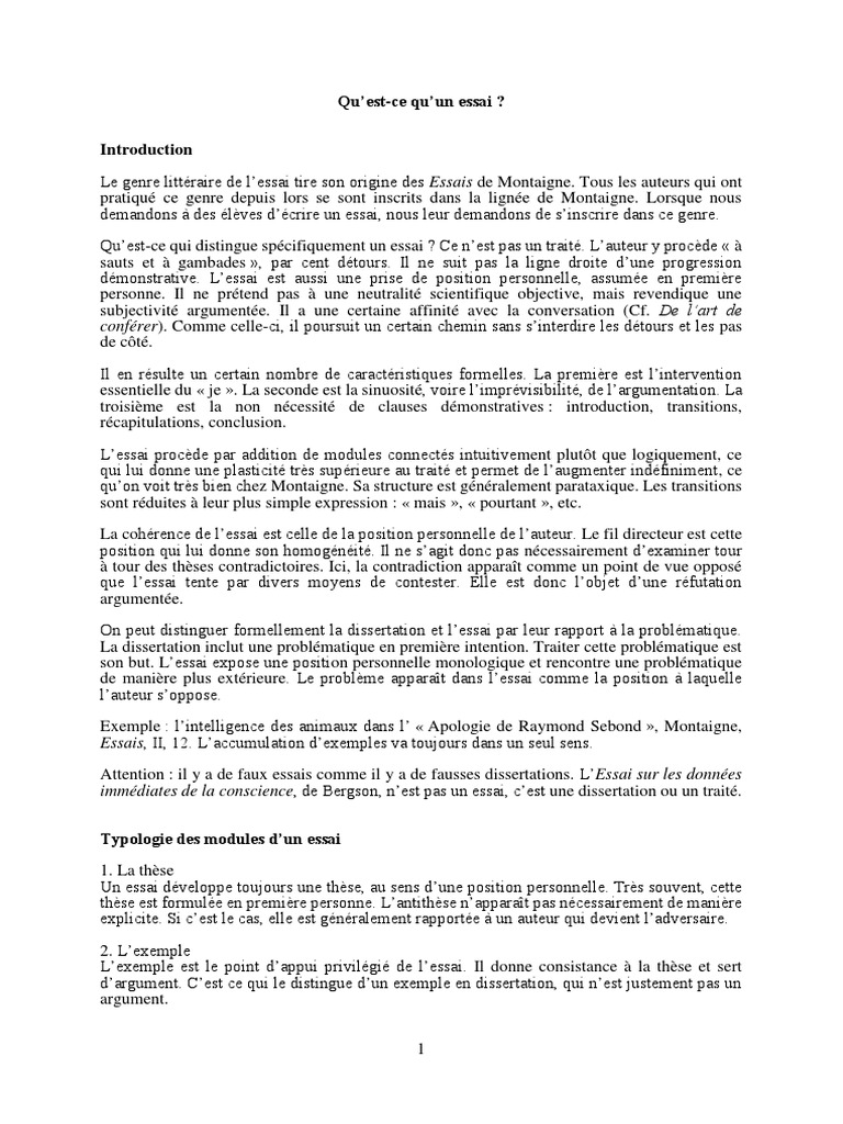 Comprendre l'essai littéraire et philosophique | PDF | Philosophie ...