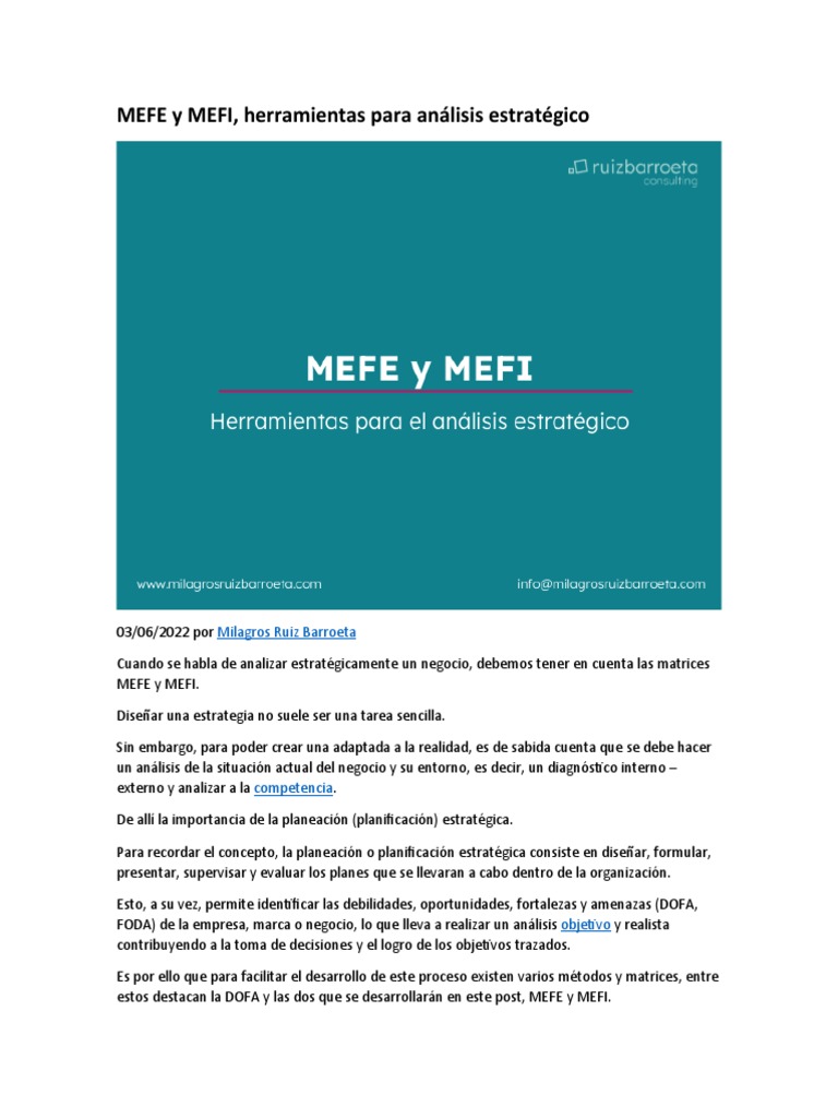 MEFE y MEFI | PDF | Análisis FODA | Planificación
