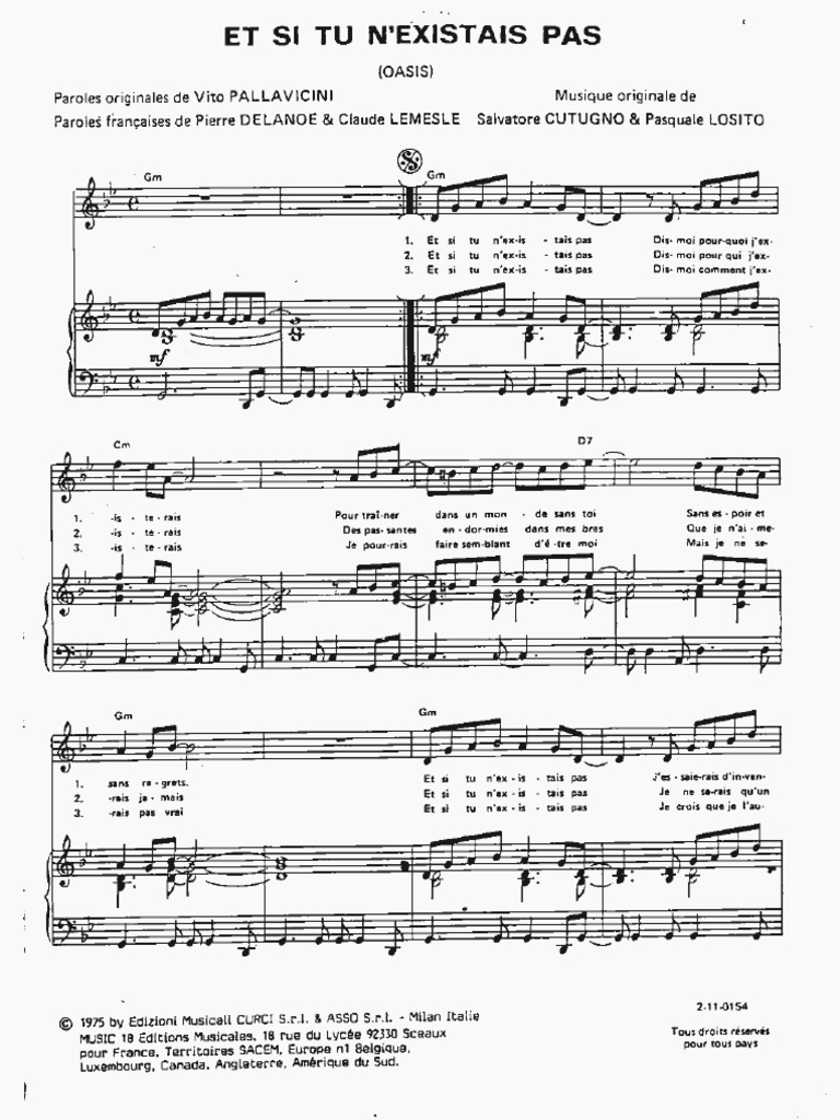 Joe Dassin Et Si Tu N Existais Pas 1 | PDF