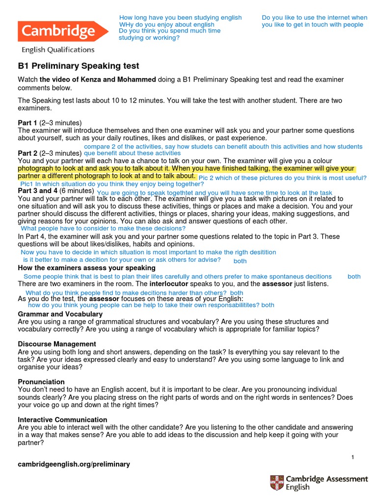 Kenza and Mohammed b1 Preliminary | PDF | English Language | Question
