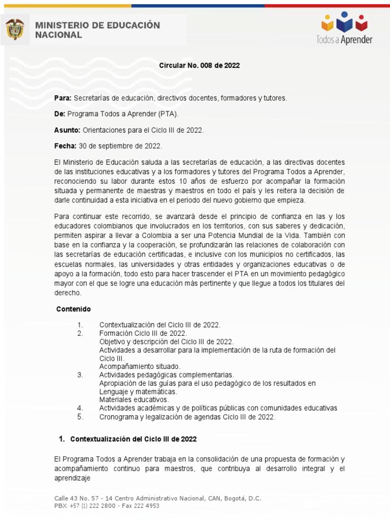 Orientaciones Ciclo III PTA 2022 | PDF | Evaluación | Método de enseñanza