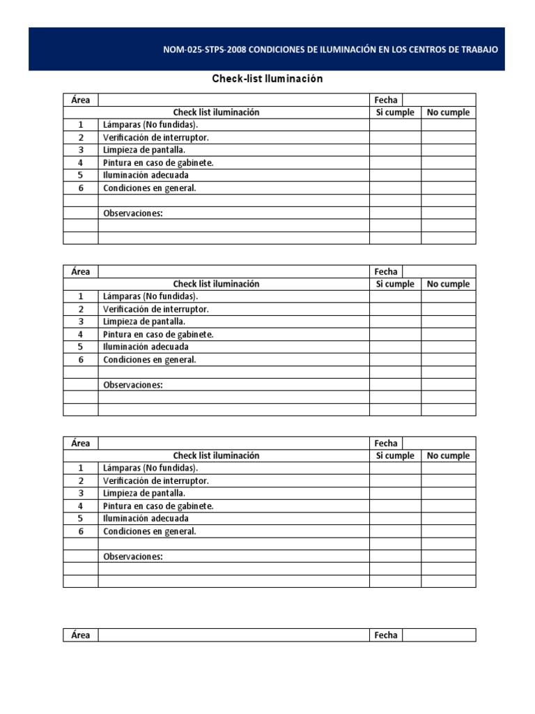 Check List Iluminación | PDF | Ligero | Encendiendo