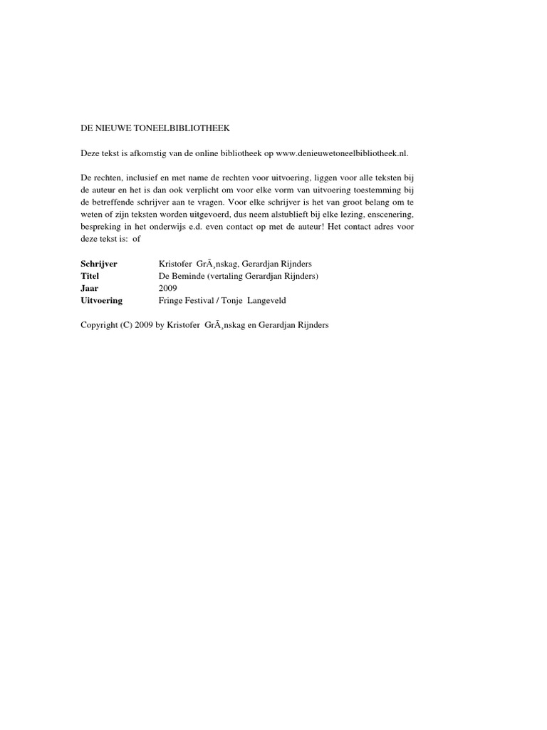 De Beminde - Kristofer Grønskag, Gerardjan Rijnders | PDF