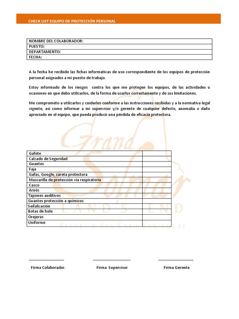 Check List de Equipo de Proteccion Personal | PDF Check List de Equipo de Proteccion Personal | PDF