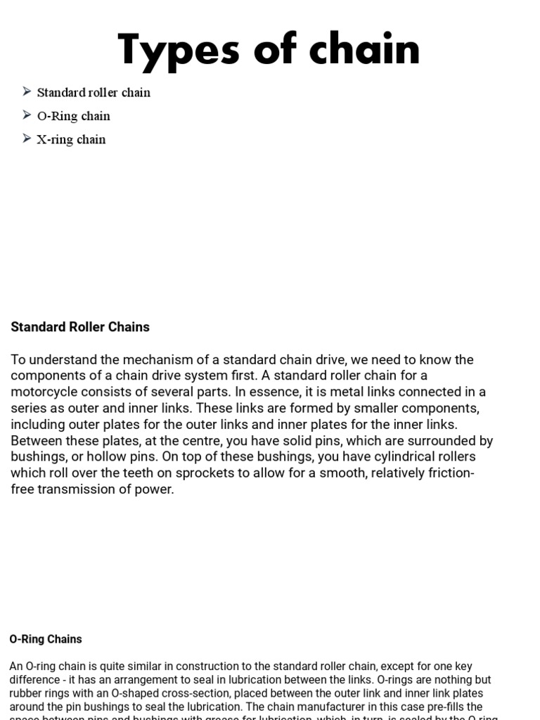 Types of Chain: Standard Roller Chain O-Ring Chain X-Ring Chain | PDF ...