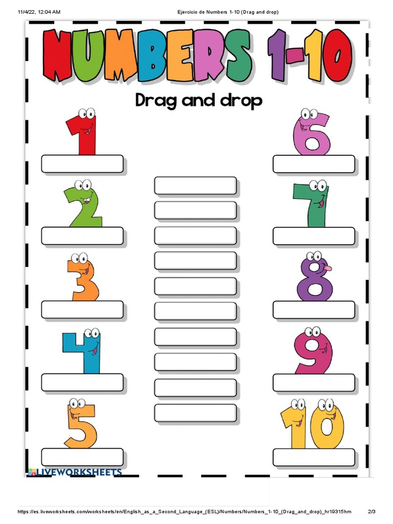 Ejercicio de Numbers 1-10 (Drag and Drop) | PDF