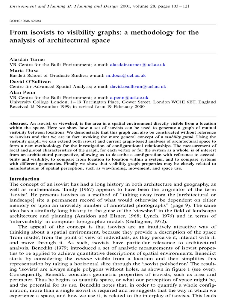 Turner 2001 From Visibility To Visibility Graph Analysis | PDF | Vertex (Graph Theory) | Space