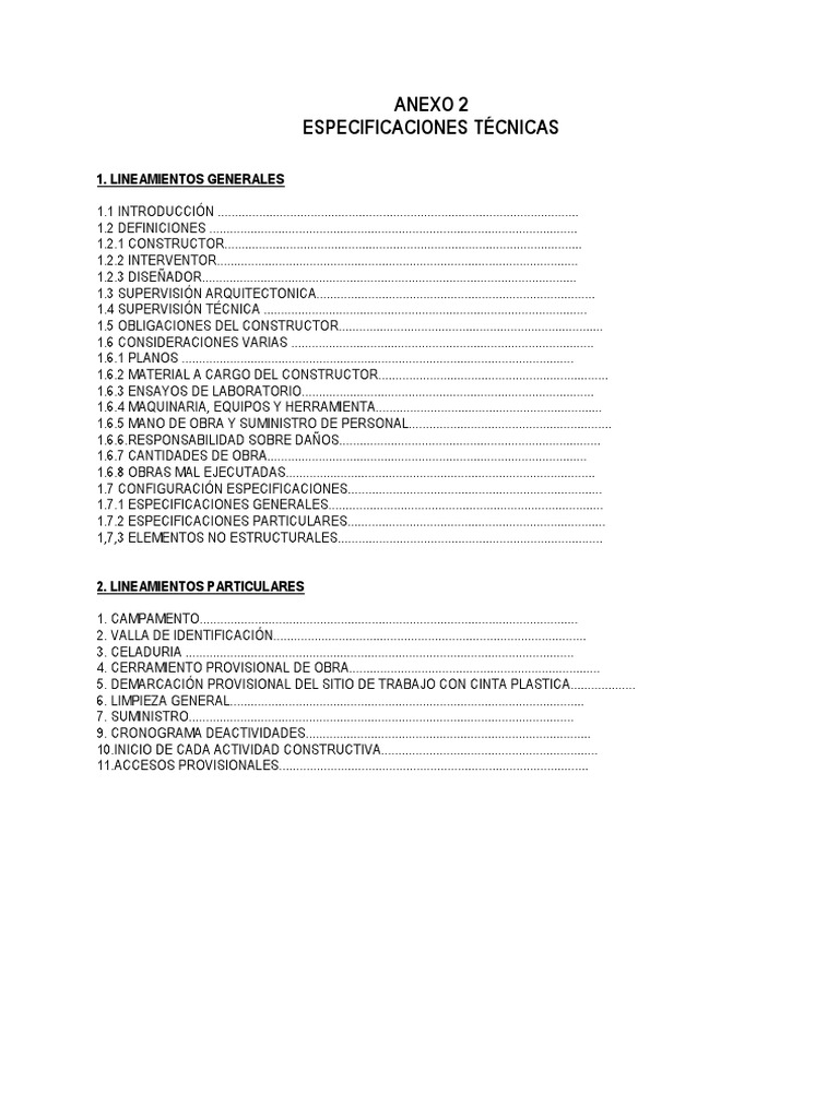 Anexo No 2 Especificaciones Tecnicas | PDF | Hormigón | Arquitecto