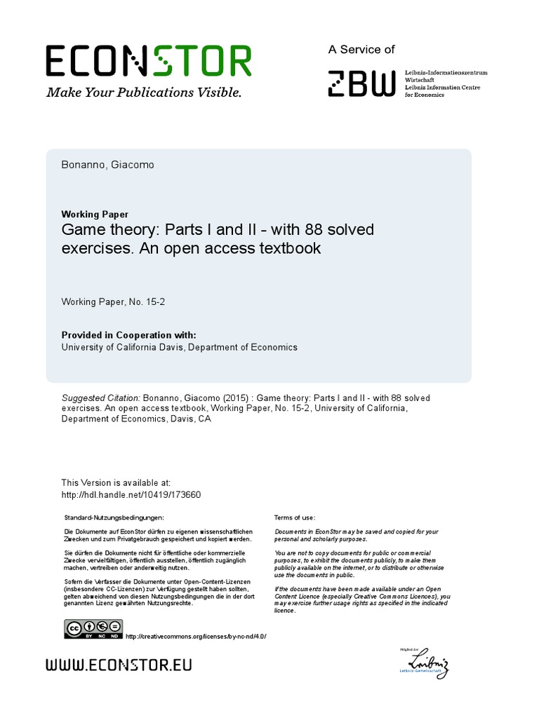 Game Theory: Parts I and II - With 88 Solved Exercises. An Open Access Textbook | PDF | Game ...