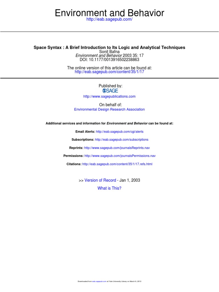 Bafna 2003 Space Syntax A Brief Introduction To Its Logic and Analytical Techniques | PDF ...
