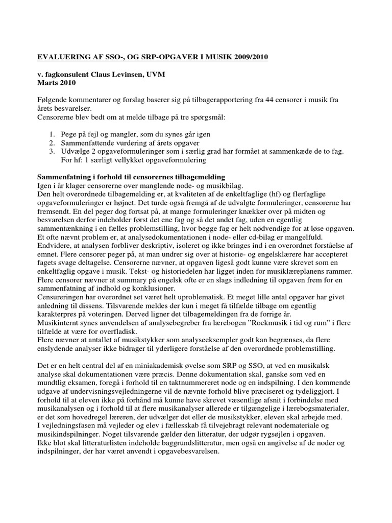 Evaluering SSO SRP Musik | PDF