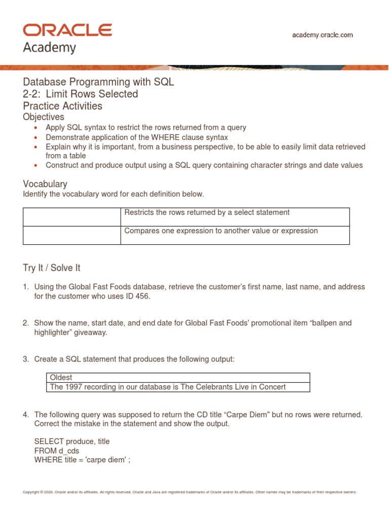 DP 2 2 Practice | PDF | Databases | Sql