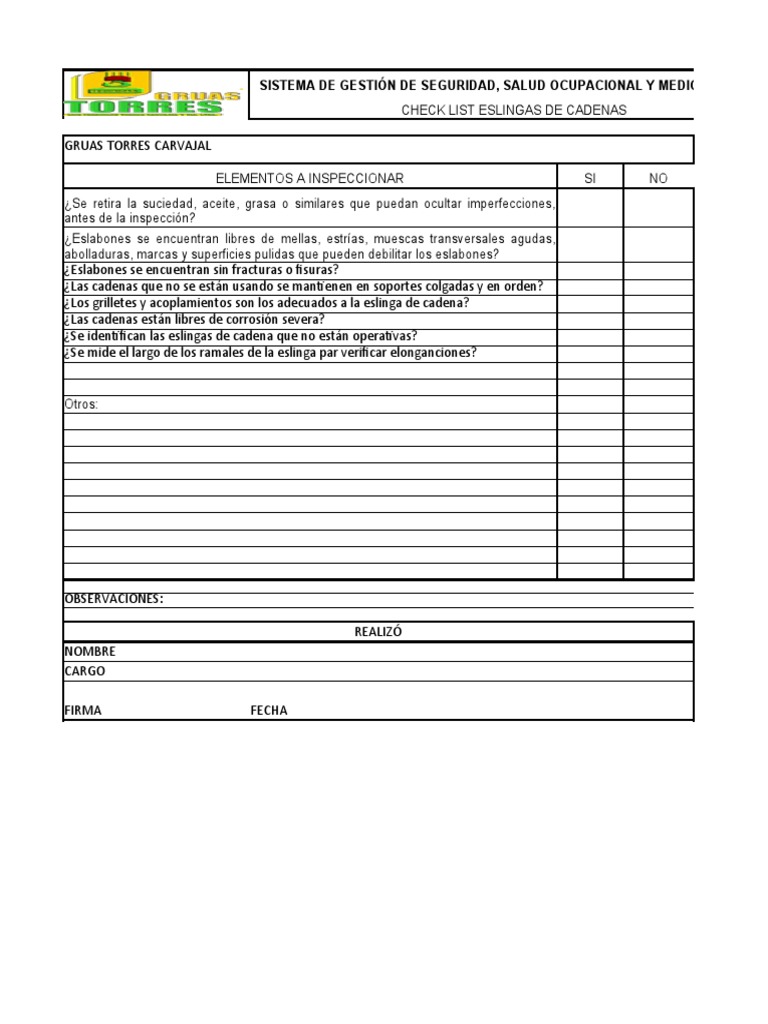 Check List Eslingas | PDF