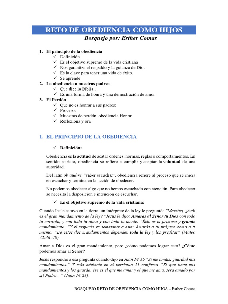 Bosquejo Reto de Obediencia Como Hijos - Escuela Bíblica PARA COMPARTIR | PDF | Obediencia ...