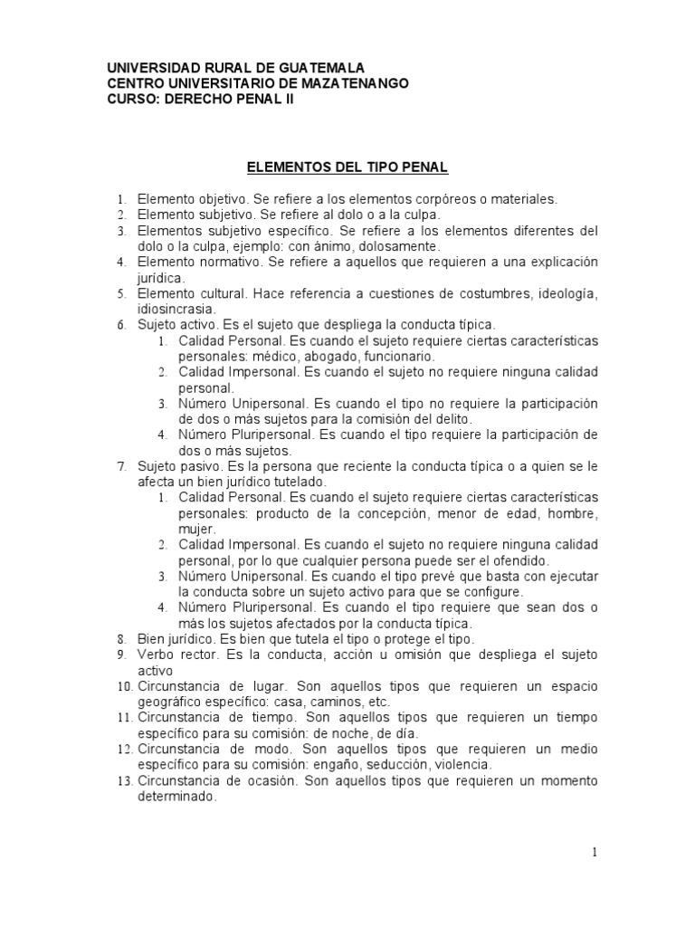 Elementos Del Tipo Penal, Urural | PDF
