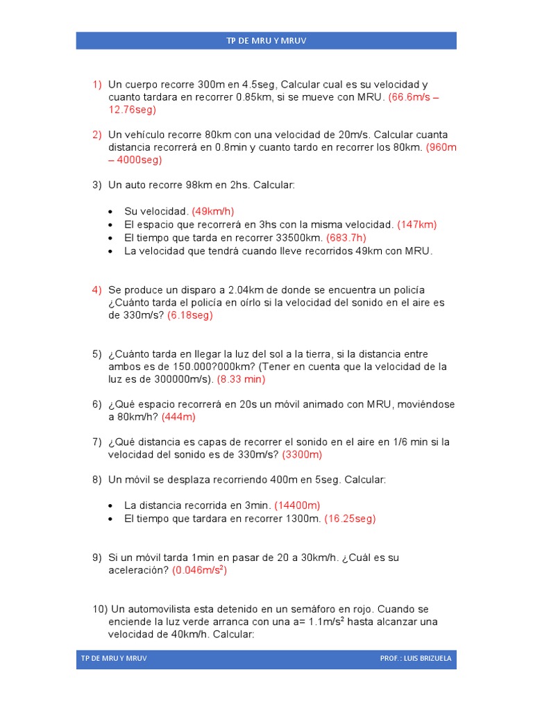 TP MRU y MRUV | PDF | Velocidad | Ingeniería mecánica