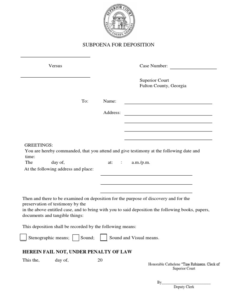 Supoena For Deposition (Clerk Form) | PDF