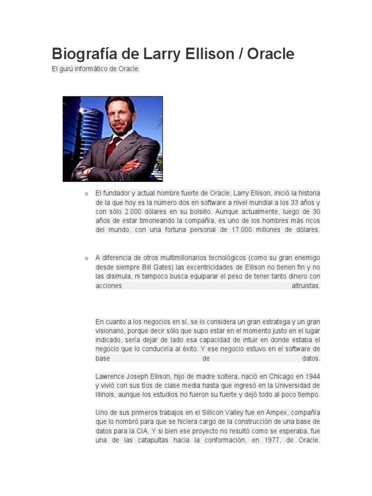 Biografía de Larry Ellison y Oracle | PDF | Oracle Corporation | Microsoft