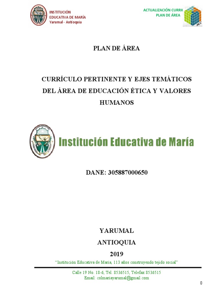 PLANTILLA PLAN DE ÁREA_ÉTICA Y VALORES HUMANOS | PDF | Moralidad | Pensamiento