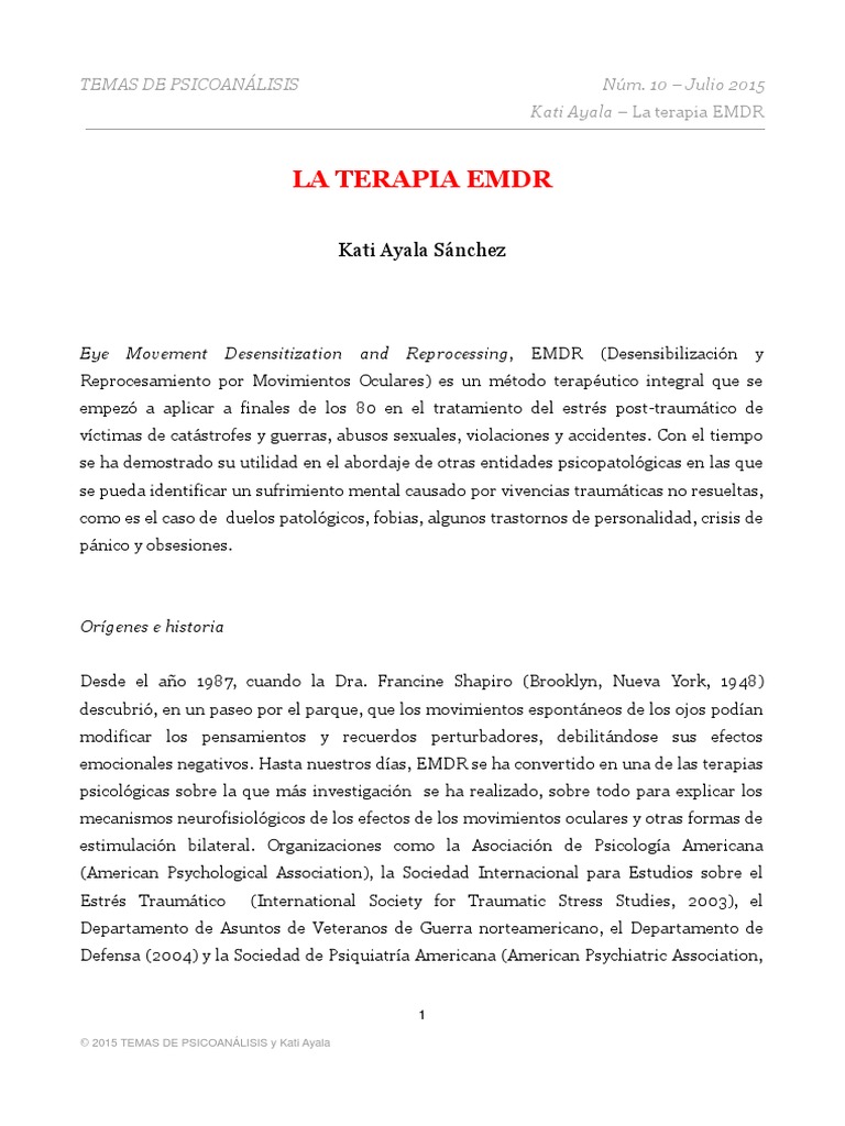 La Terapia Emdr | PDF | Desensibilización y reprocesamiento por movimientos oculares | Trauma ...
