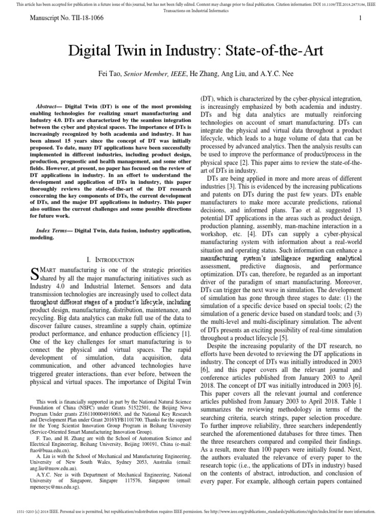 Digital Twin Applications in Industry: A Comprehensive Review of the State-of-the-Art in Digital ...