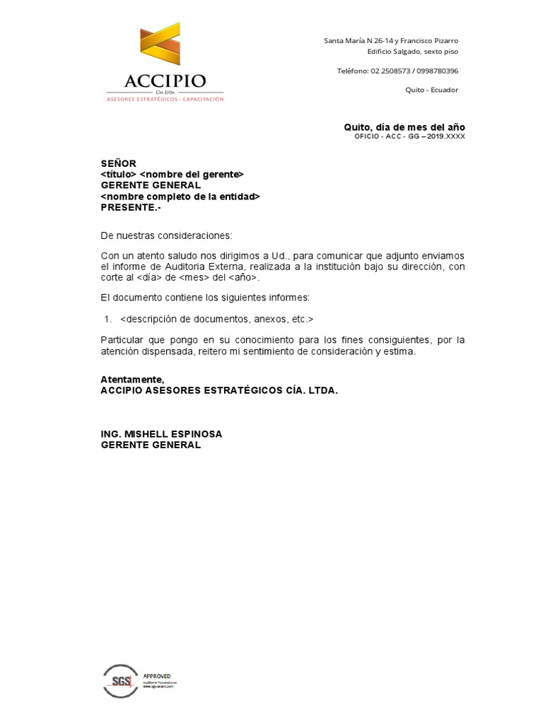 Modelo de Oficio de Entrega de Informe | PDF