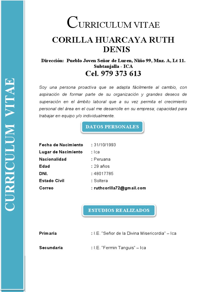 Currículum de Ruth Denis Corilla | PDF