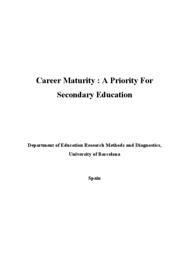 Career Maturity: A Priority For Secondary Education | PDF | Adolescence ...