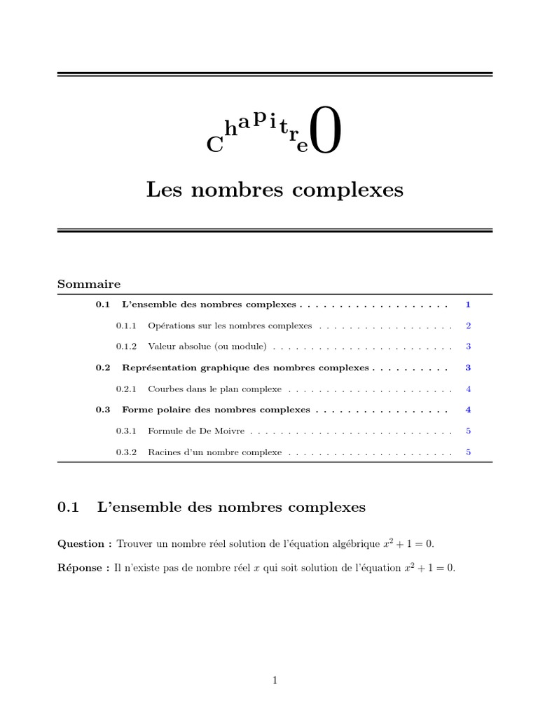 Chapiter 0 Rappel Sur Les Nombres Complex-1 | PDF | Nombre complexe | Algèbre