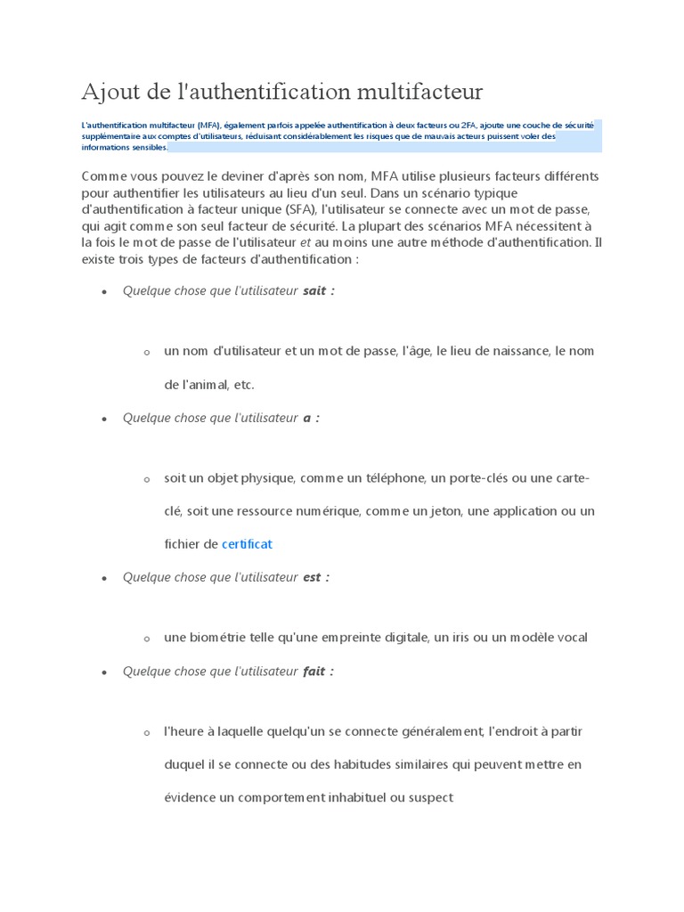 Guide sur l'authentification multifacteur | PDF | Mot de passe | Informatique