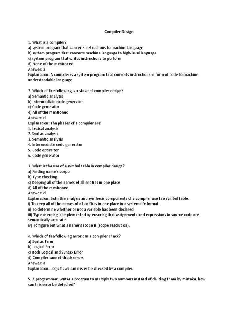 Compiler Design - Practice Set 1 | PDF | Compiler | Programming Compiler Design - Practice Set 1 | PDF | Compiler | Programming