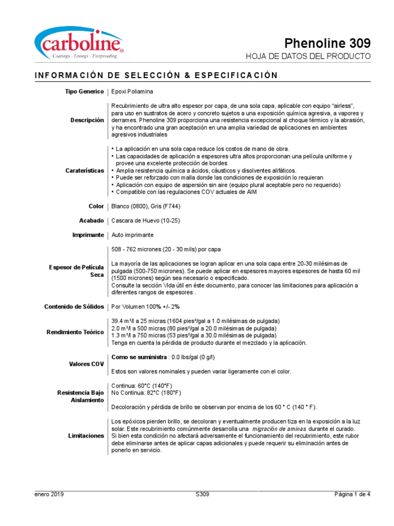 Phenoline 309 PDS | PDF | Hormigón | Agua