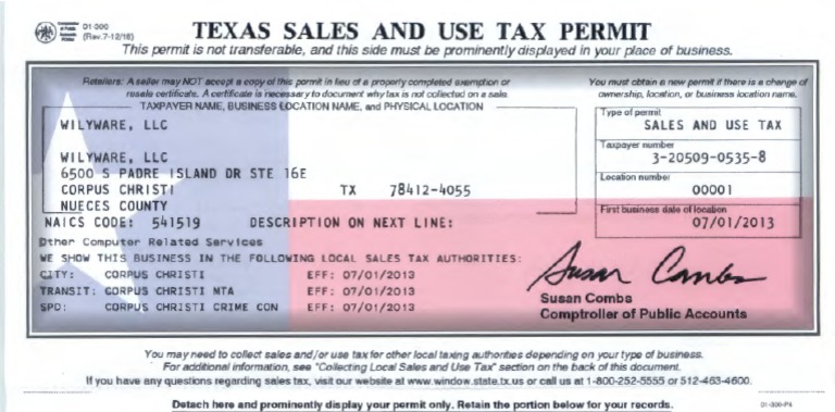 Sales Tax Permit | PDF