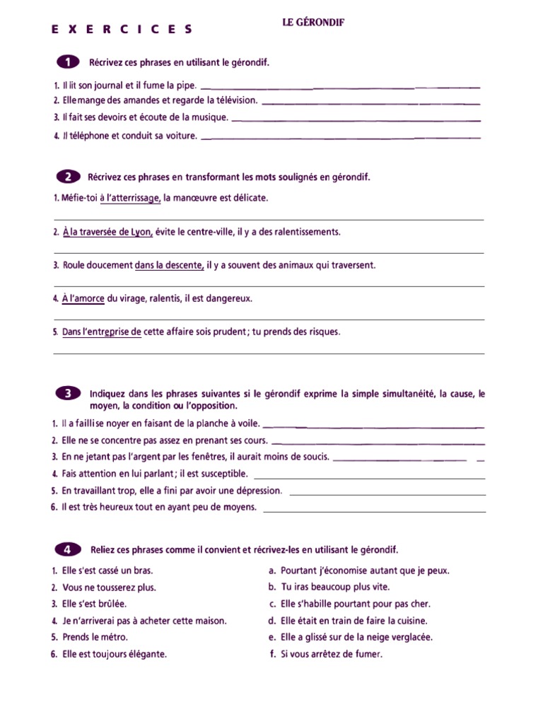 Exercices sur le gérondif en français | PDF