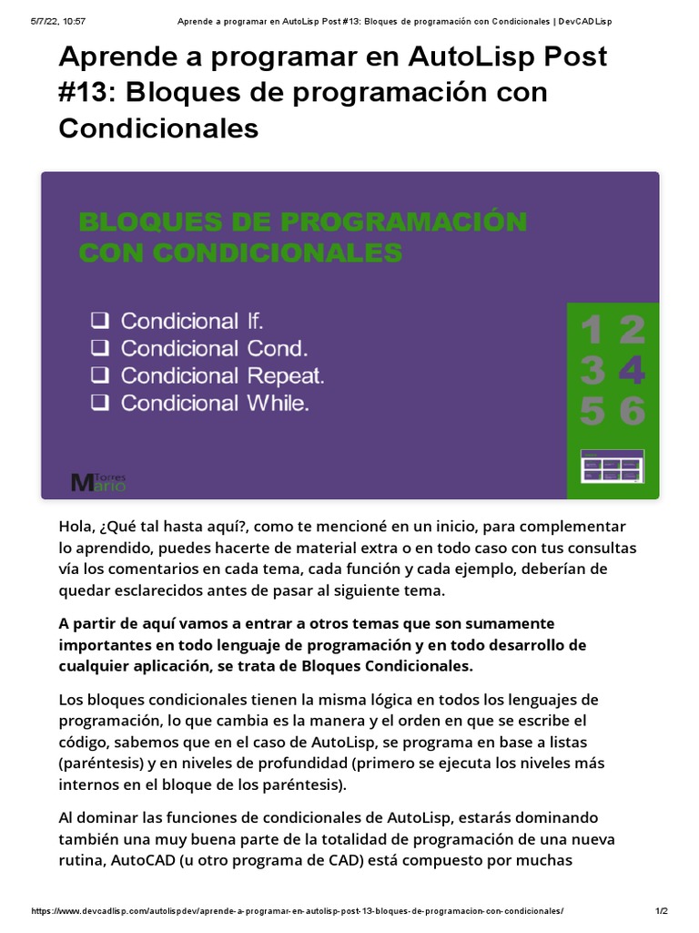 Aprende A Programar en AutoLisp Post #13 - Bloques de Programación Con Condicionales ...