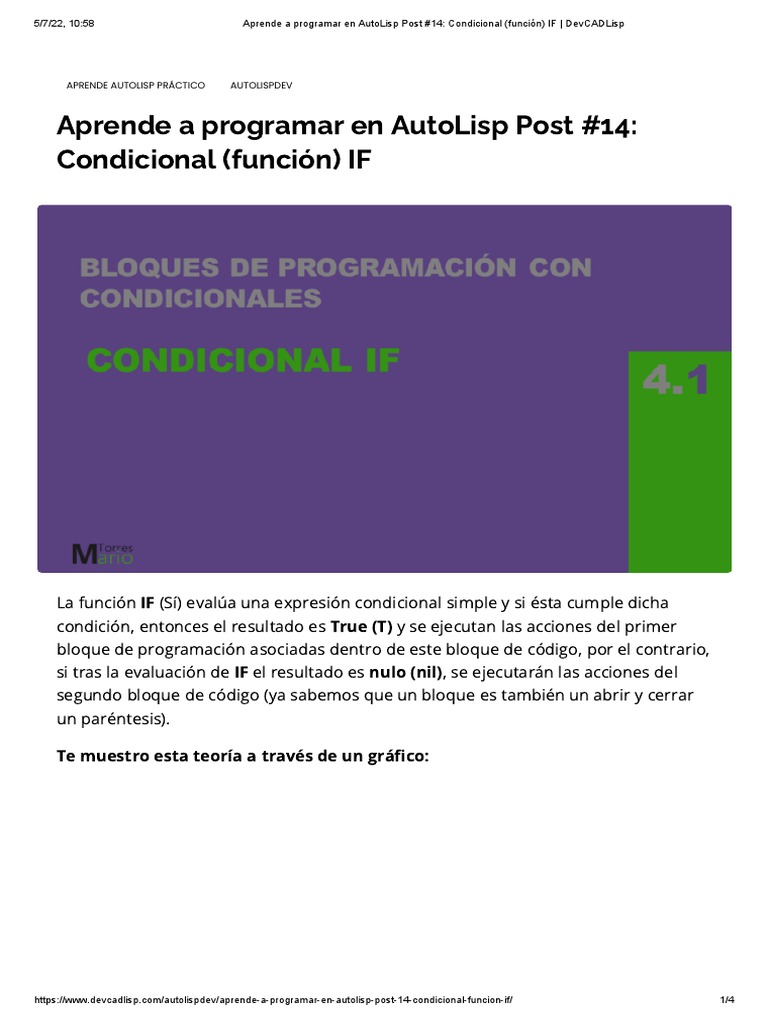 Aprende A Programar en AutoLisp Post #14 - Condicional (Función) IF - DevCADLisp | PDF | Función ...