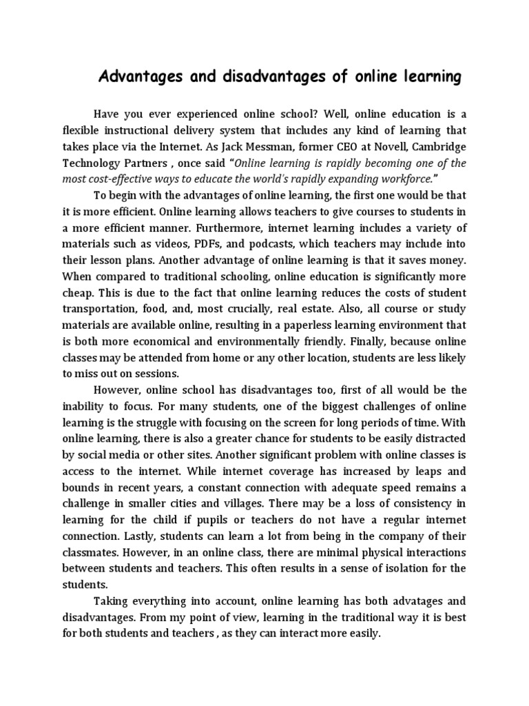 Advantages and Disadvantages of Online Learning | PDF | Distance ...