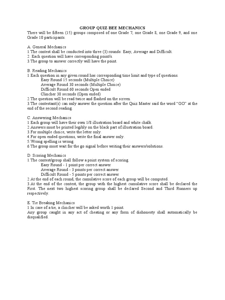 Group Quiz Bee Mechanics | PDF