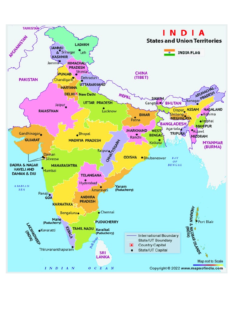 Political Map of India With Union Territories | PDF