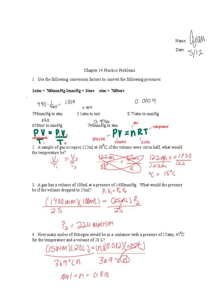 Gas Laws Practice Problems | PDF | Gases | Temperature