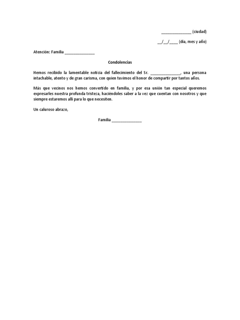 Plantilla de Carta de Condolencias | PDF
