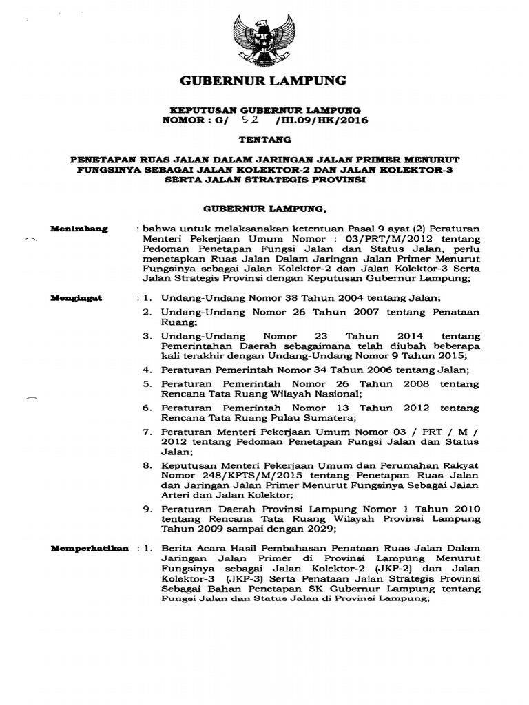 Penetapan Ruas Jalan Dalam Jaringan Jalan Primer Menurut Fungsinya ...